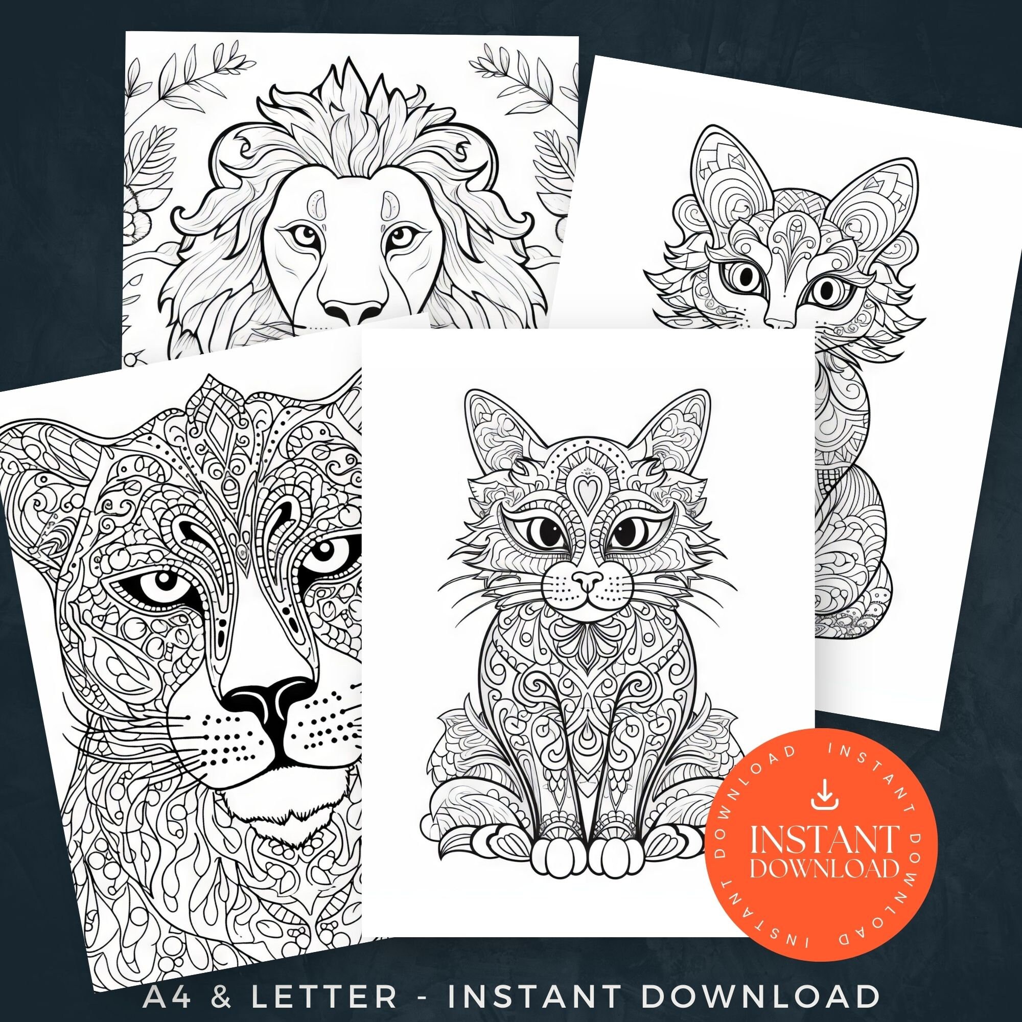Feline Adult Colouring Book, INSTANT DOWNLOAD, Printable Coloring Page ...