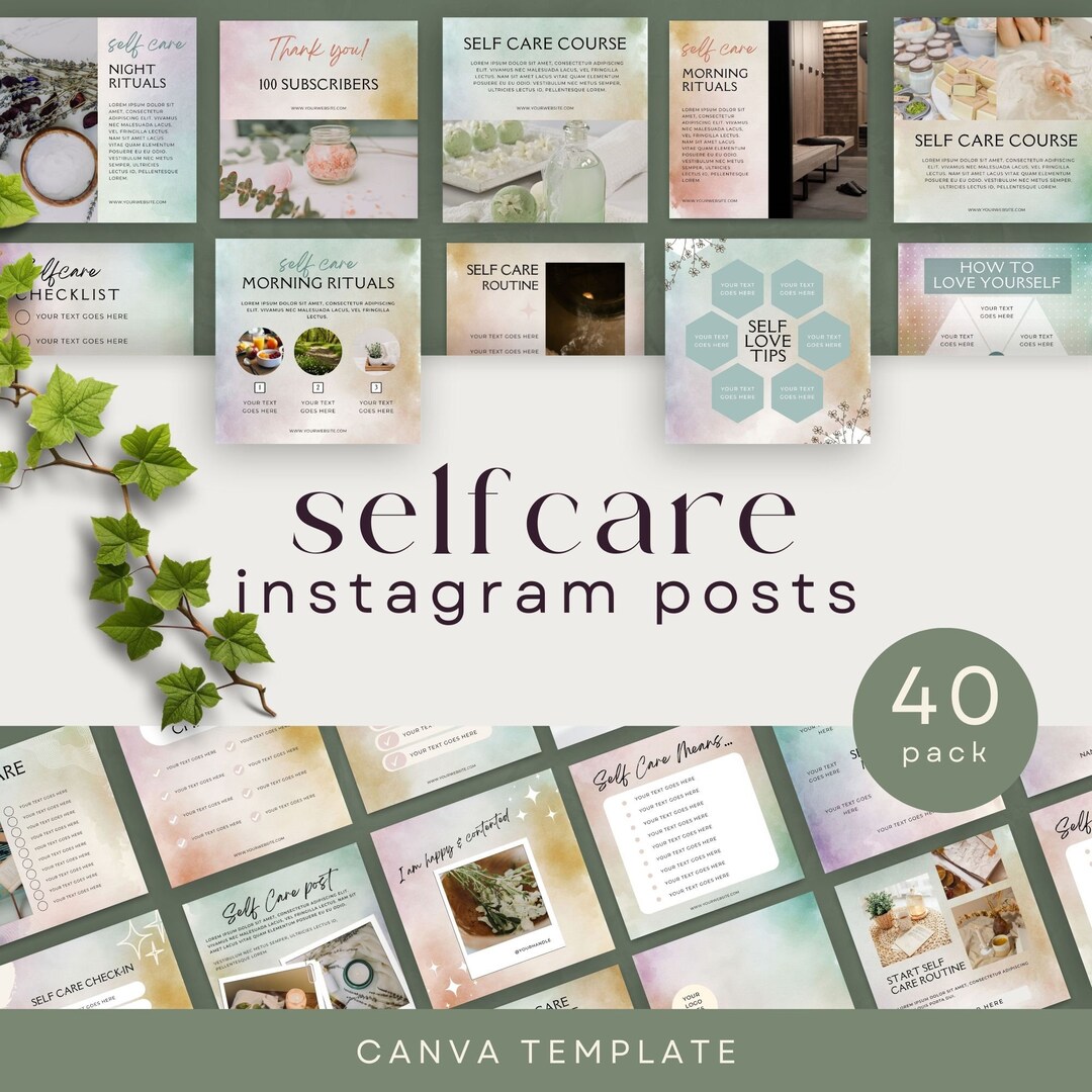 Self Care Social Media Posts, INSTANT DOWNLOAD, Canva Editable ...
