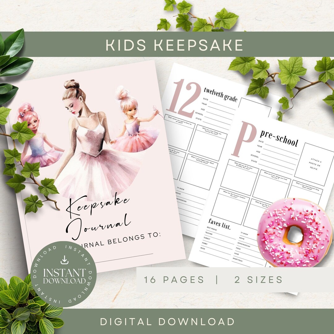 Ballerina Kids Keepsake Journal, INSTANT DOWNLOAD, Childhood Memories ...