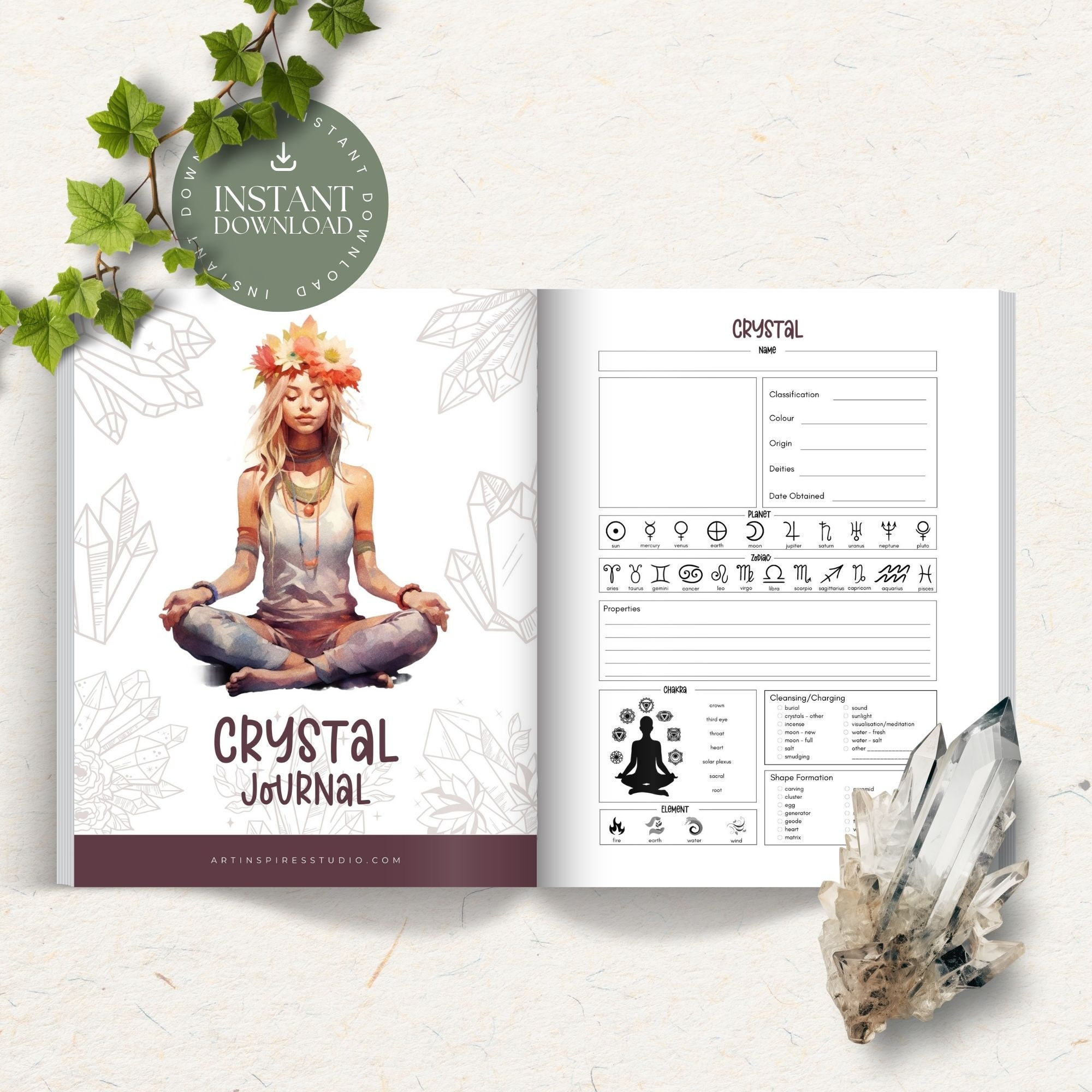 Crystal Journal Printable, INSTANT DOWNLOAD, Crystal Worksheet, Crystal ...