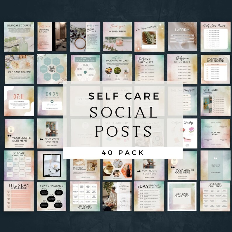 Self Care Social Media Posts INSTANT DOWNLOAD Canva Editable - Etsy