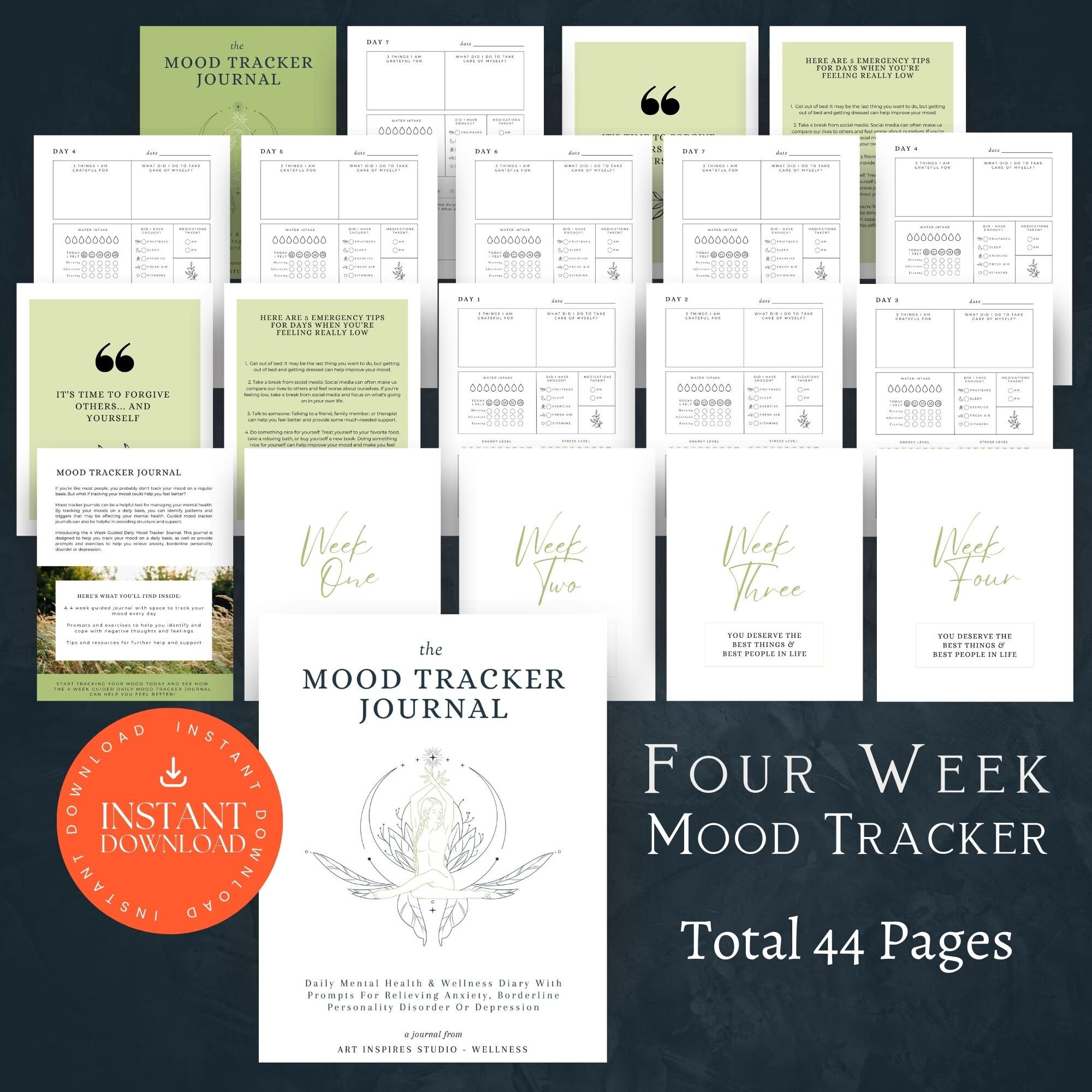 Mood Tracker Journal, INSTANT DOWNLOAD, Self Care Journal, Guided Mood ...