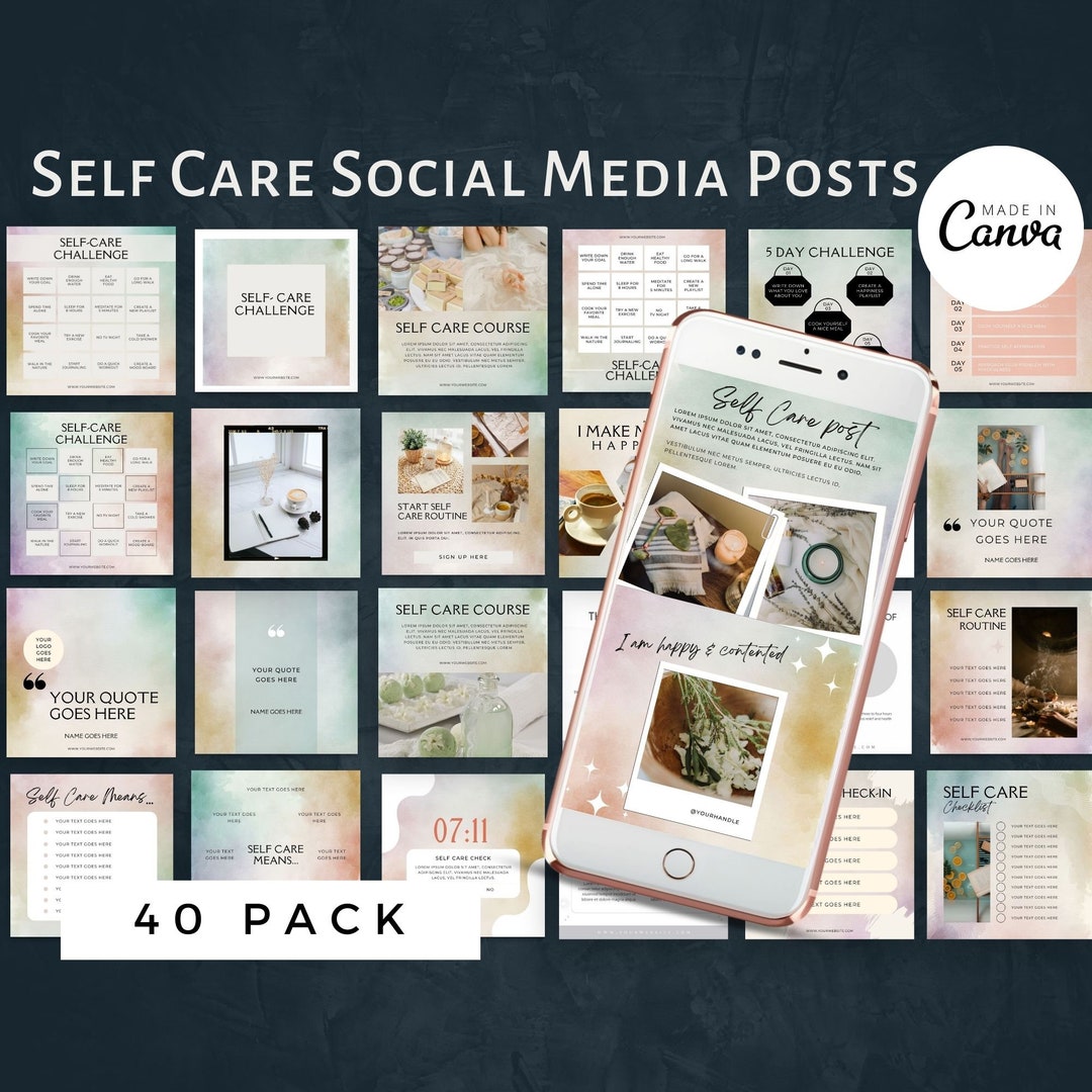 Self Care Social Media Posts INSTANT DOWNLOAD Canva Editable - Etsy