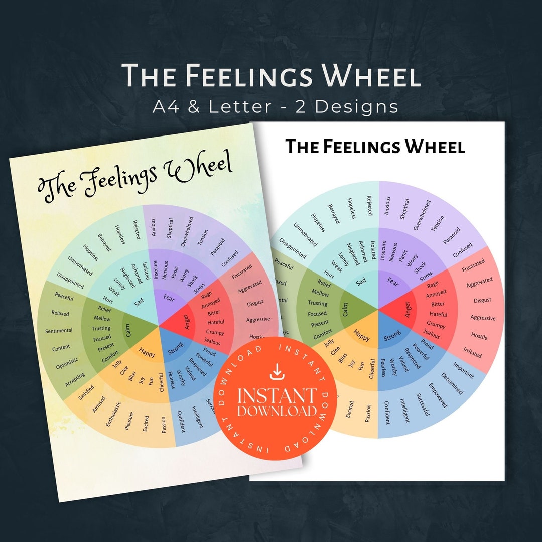 Feelings Wheel, INSTANT DOWNLOAD, Wheel of Life, Emotions Wheel PDF ...