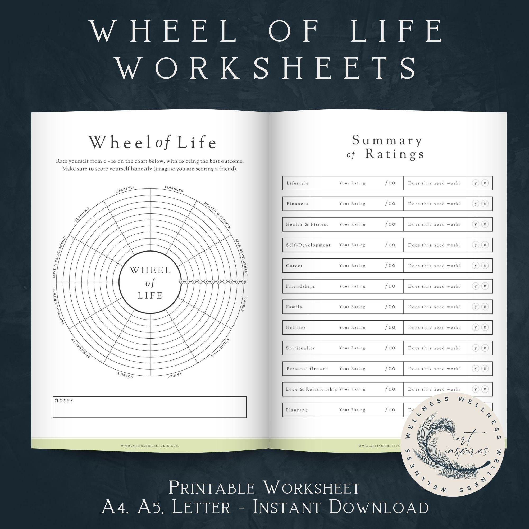 Wheel of Life, INSTANT DOWNLOAD, Self Improvement Worksheet, Life Coach ...