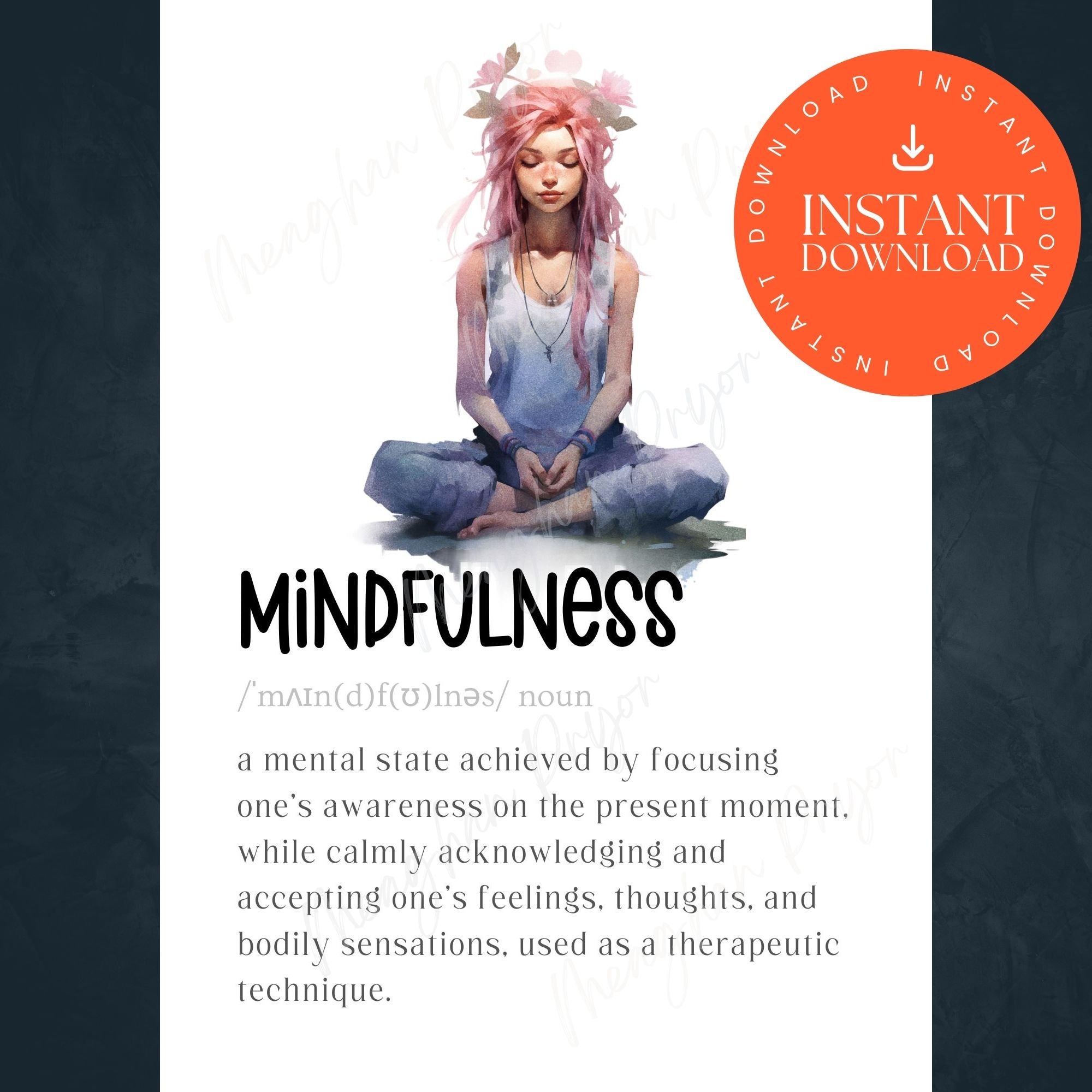 Mindfulness Definition Print, INSTANT DOWNLOAD, Definition Printable ...