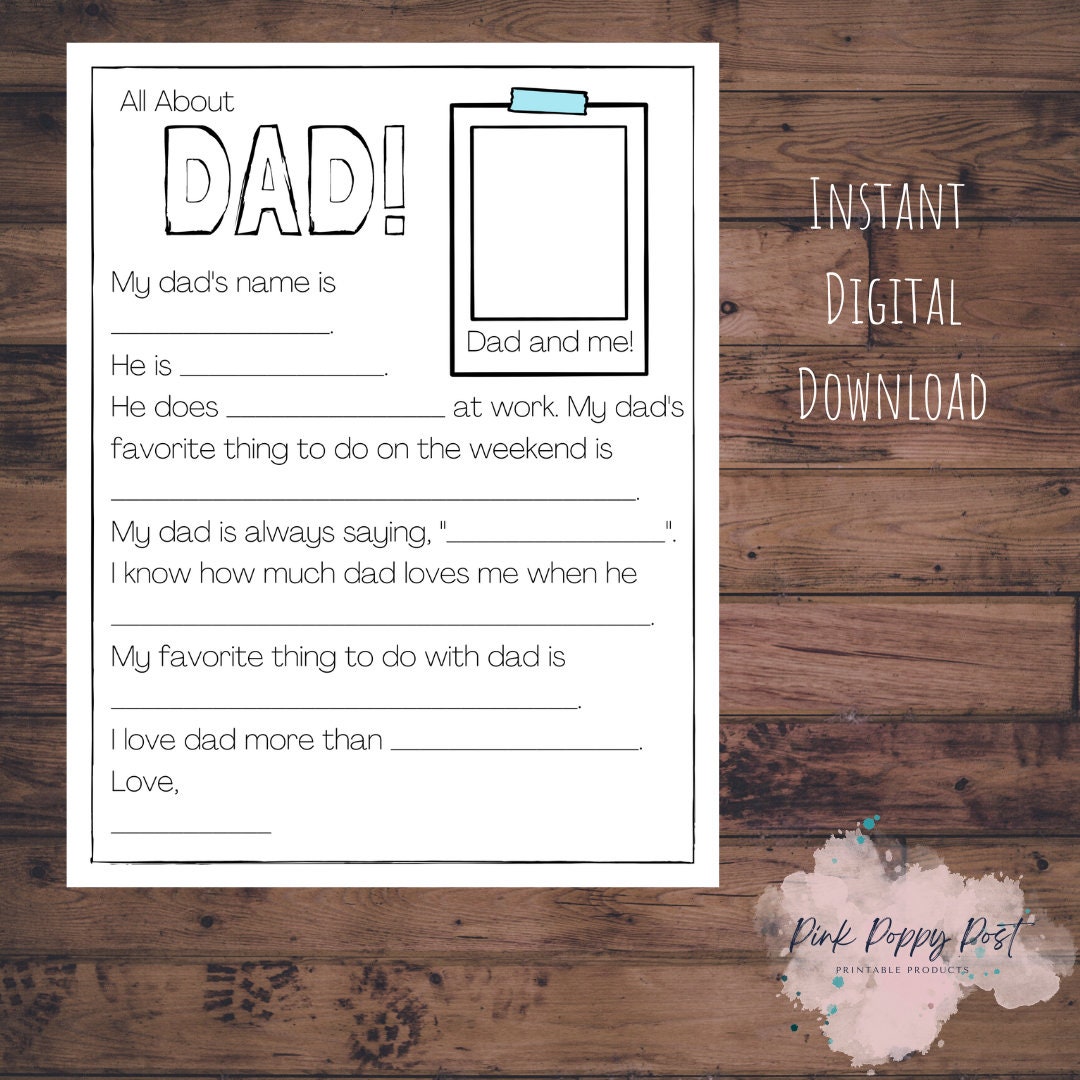Father's Day Printable in Various Names - All About My Dad/daddy/papa ...