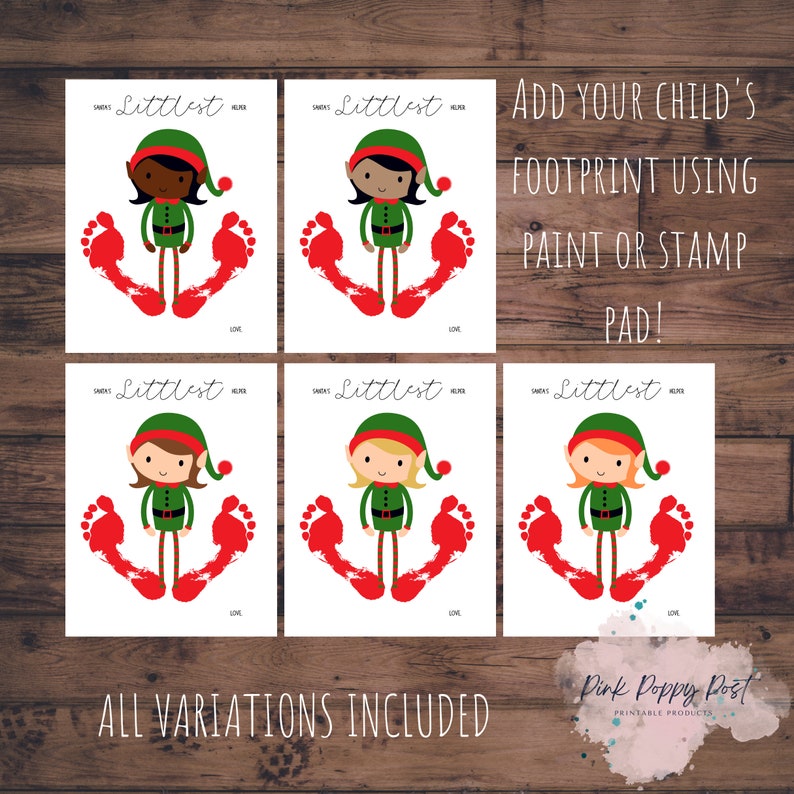 Christmas Footprint Elf Craft, Multicultural Keepsake Art (PDF) - Etsy