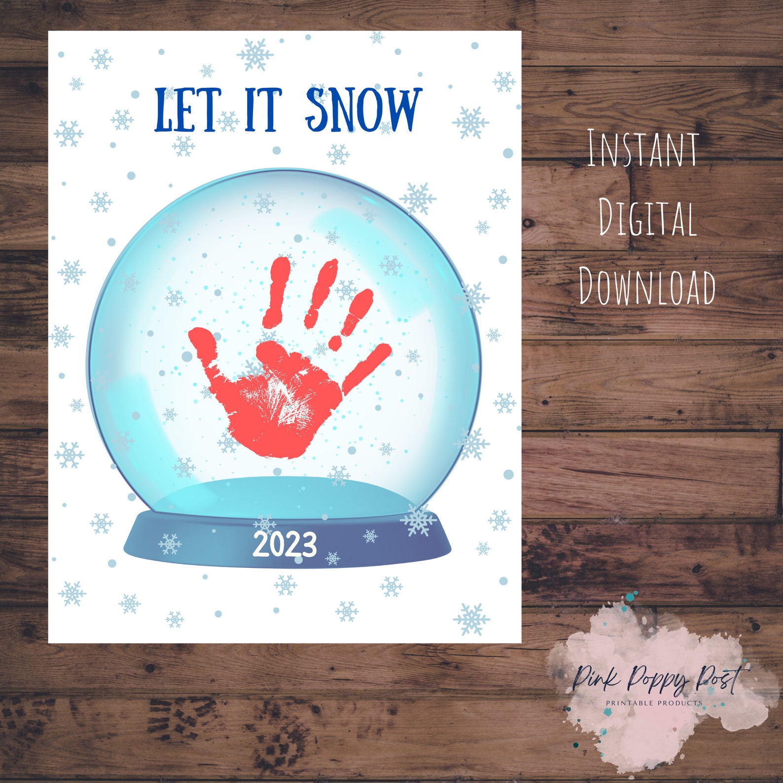 Let It Snow Christmas or Holiday Handprint Art, Easy Snow Globe Craft ...