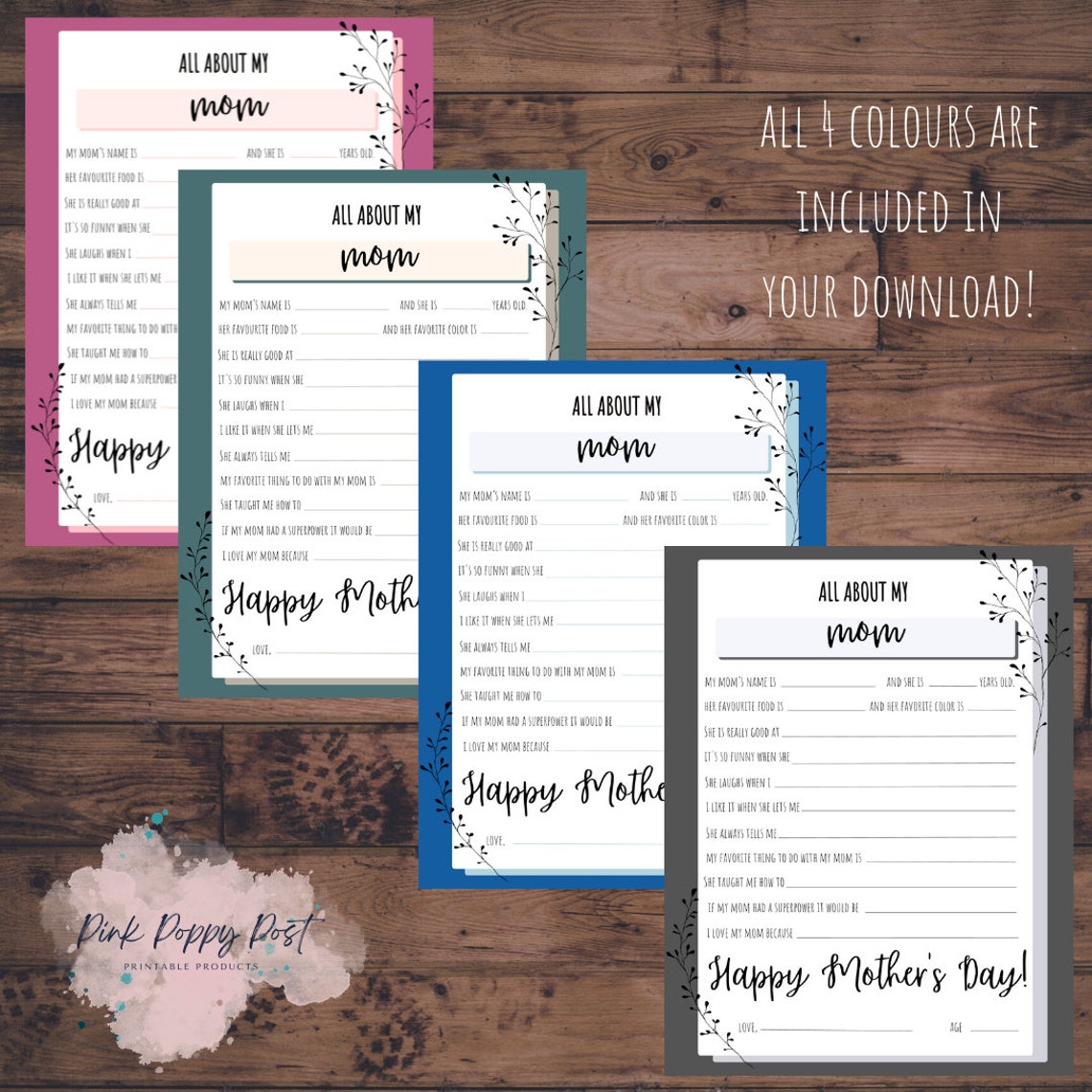 Mother's Day Printable All About My Mom - Etsy