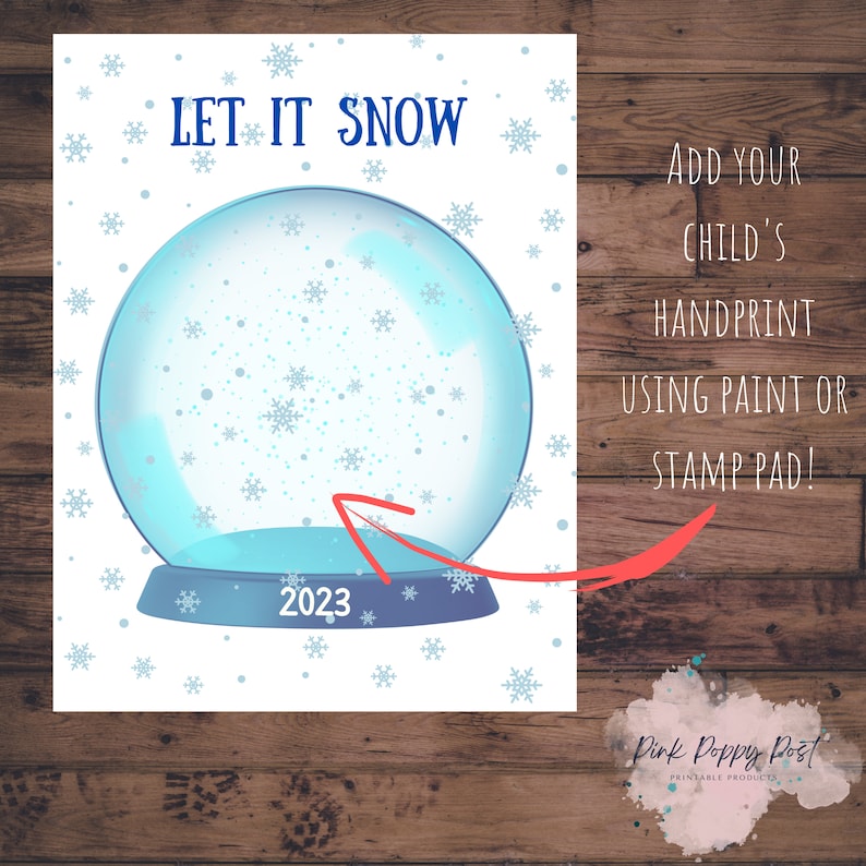 Let It Snow Christmas or Holiday Handprint Art, Easy Snow Globe Craft ...
