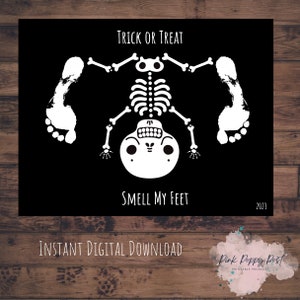 Halloween Skeleton Footprint Art, Halloween Keepsake, Trick or Treat ...