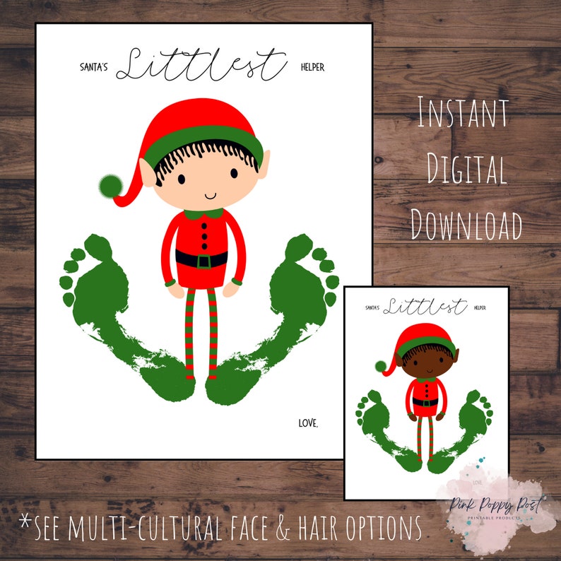 Christmas Footprint Elf Craft, Multicultural Keepsake Art (PDF) - Etsy
