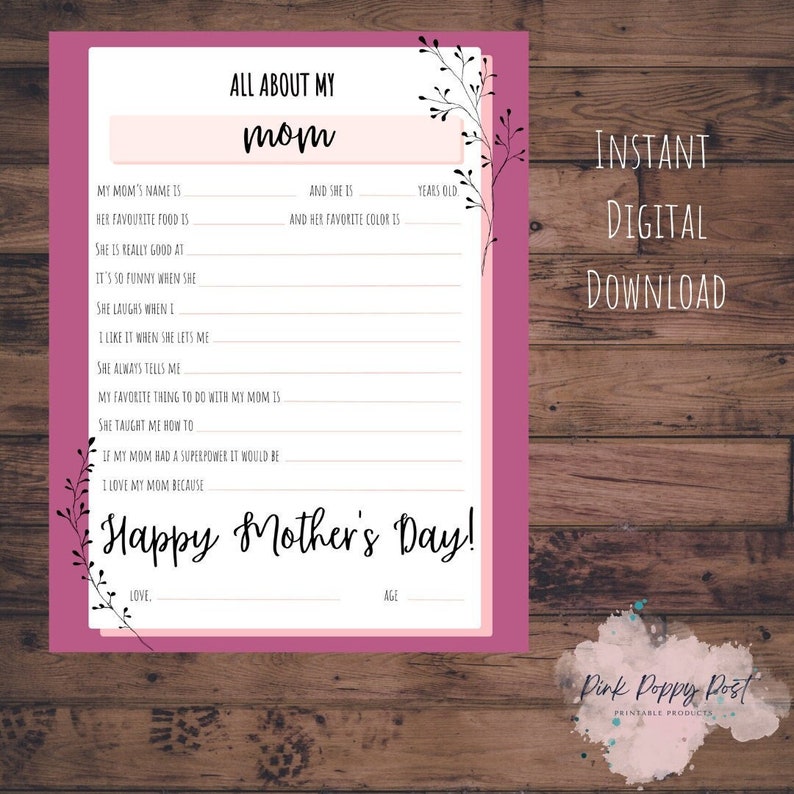 Mother's Day Printable All About My Mom - Etsy