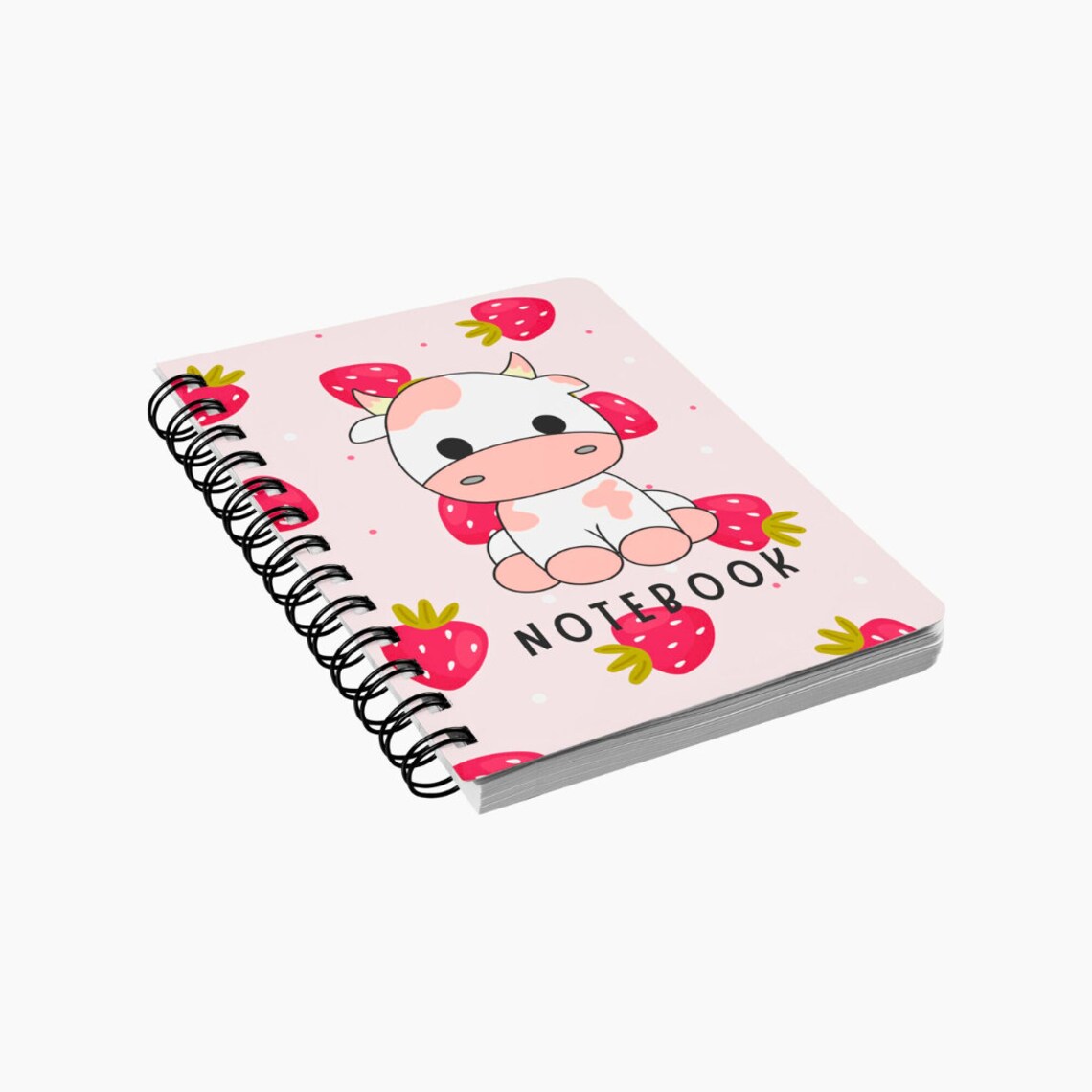 Strawberry Cow Spiral Notebook Spiralbound Journal Cute Adorable Cow ...