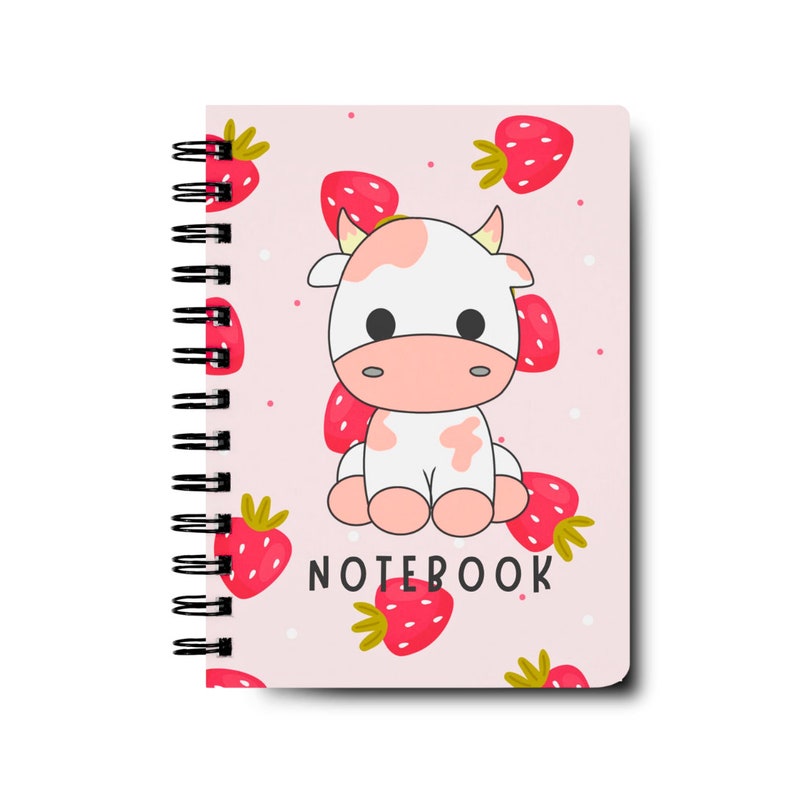 Strawberry Cow Spiral Notebook Spiralbound Journal Cute Adorable Cow ...