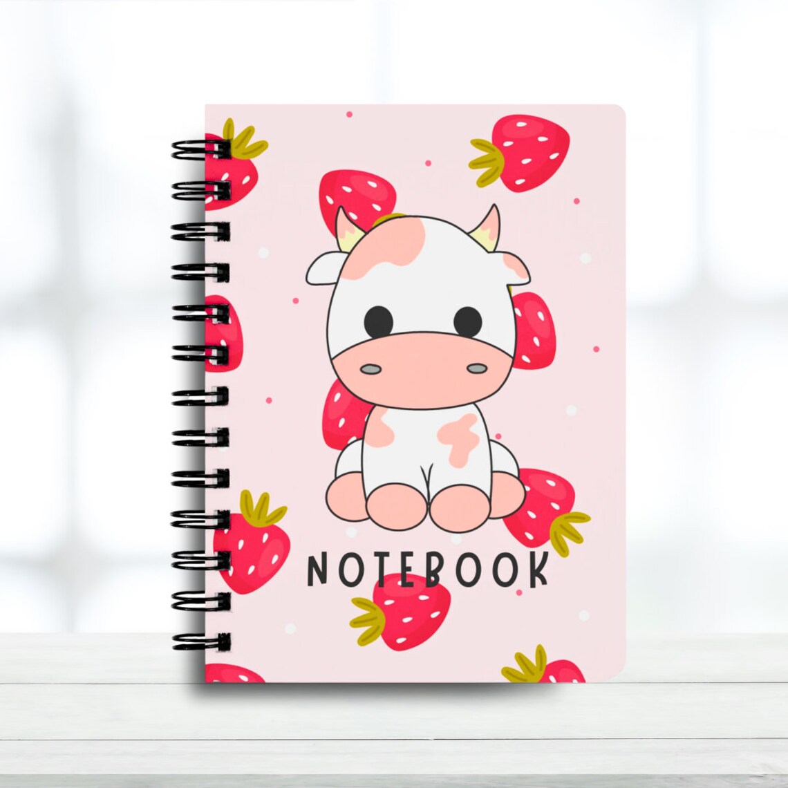Strawberry Cow Spiral Notebook Spiralbound Journal Cute Adorable Cow ...