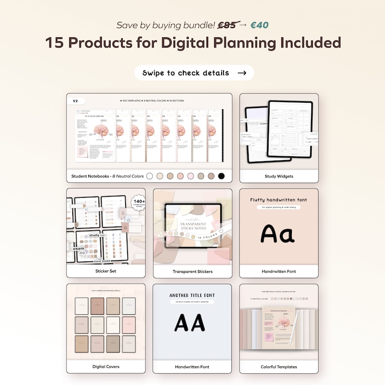 All in One Student Bundle, Undated Planner, Study Notes Templates for ...