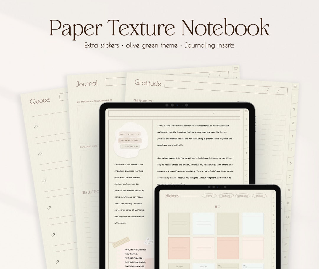 Digital Notebook | Paper Texture Template | Hyperlinked Tabs Goodnotes ...