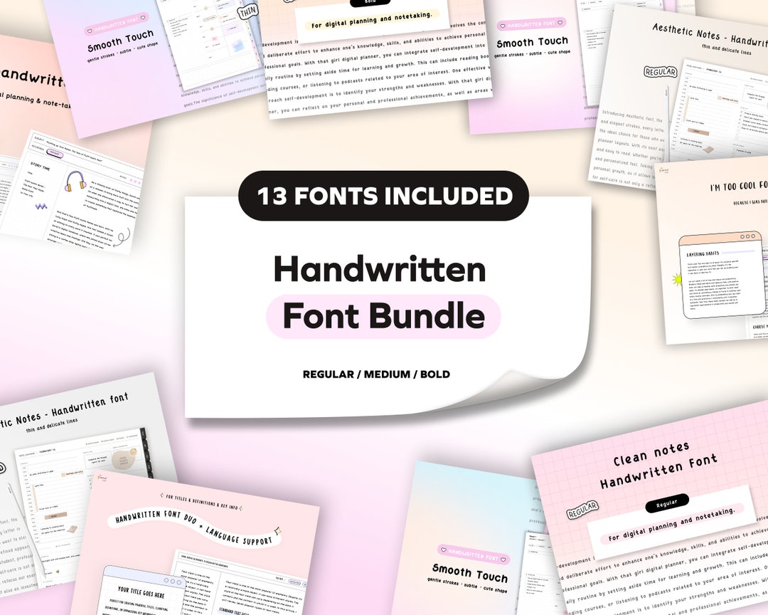 13 Handwritten Font Bundle, Cute Handwriting Planner Fonts Handwrriten ...