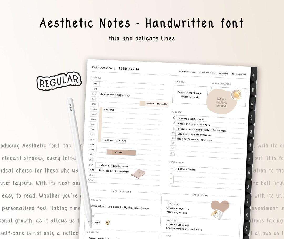 Aesthetic Notes Handwritten Font, Digital Planner Font, Handwrriten ...