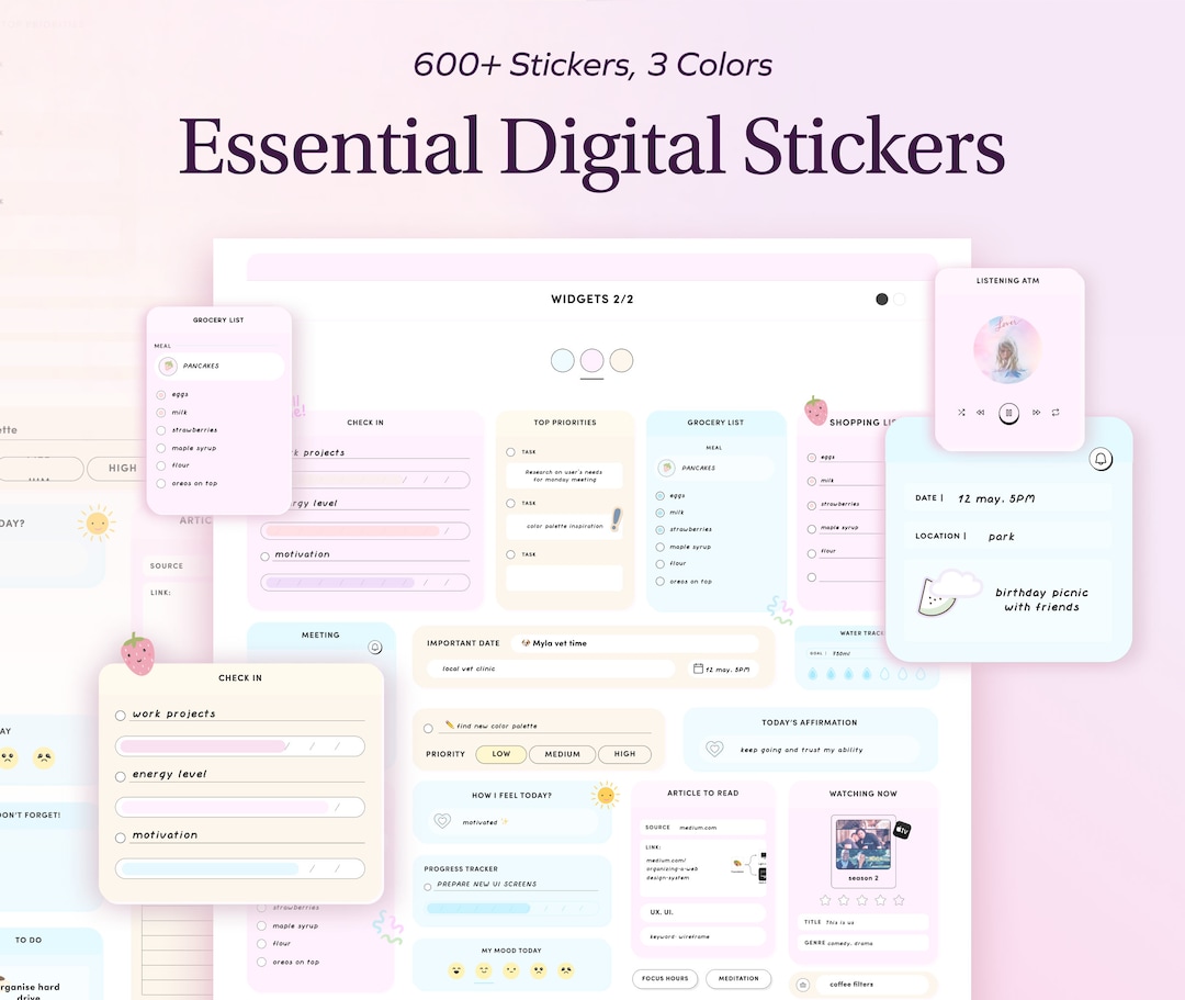 Essential Cute Digital Stickers for Planner Goodnotes Widget Sticker ...