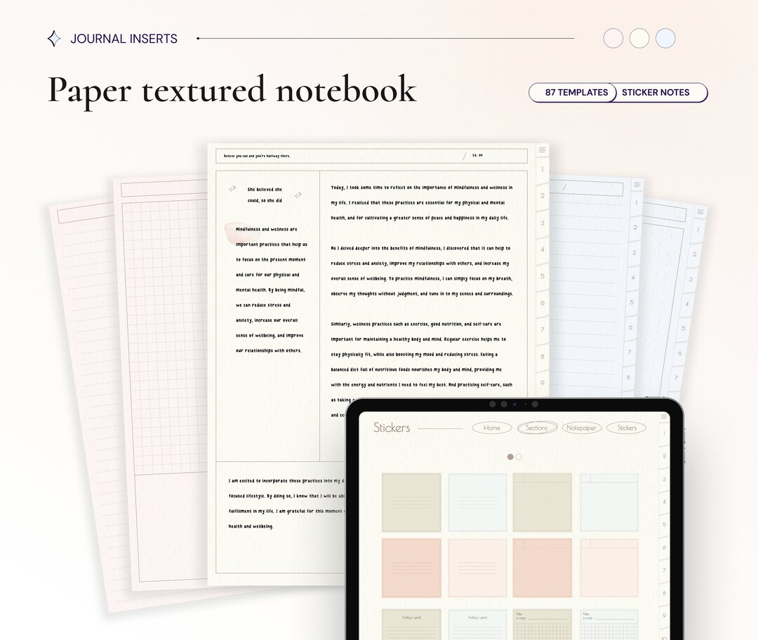 Digital Notebook Texture Paper Template Notebook Hyperlinked Cornell ...