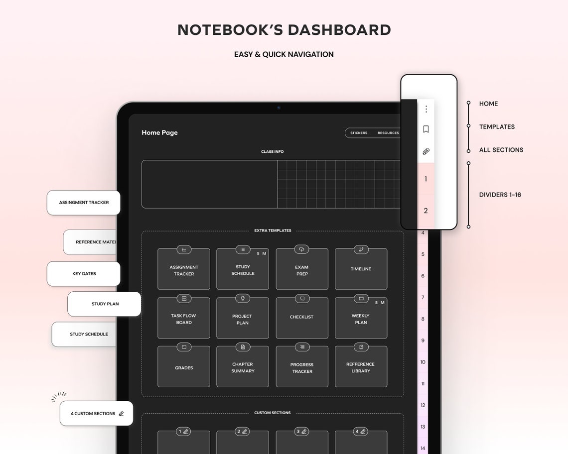 Student Digital Notebook Dark Mode, Hyperlinked Notetaking Templates ...