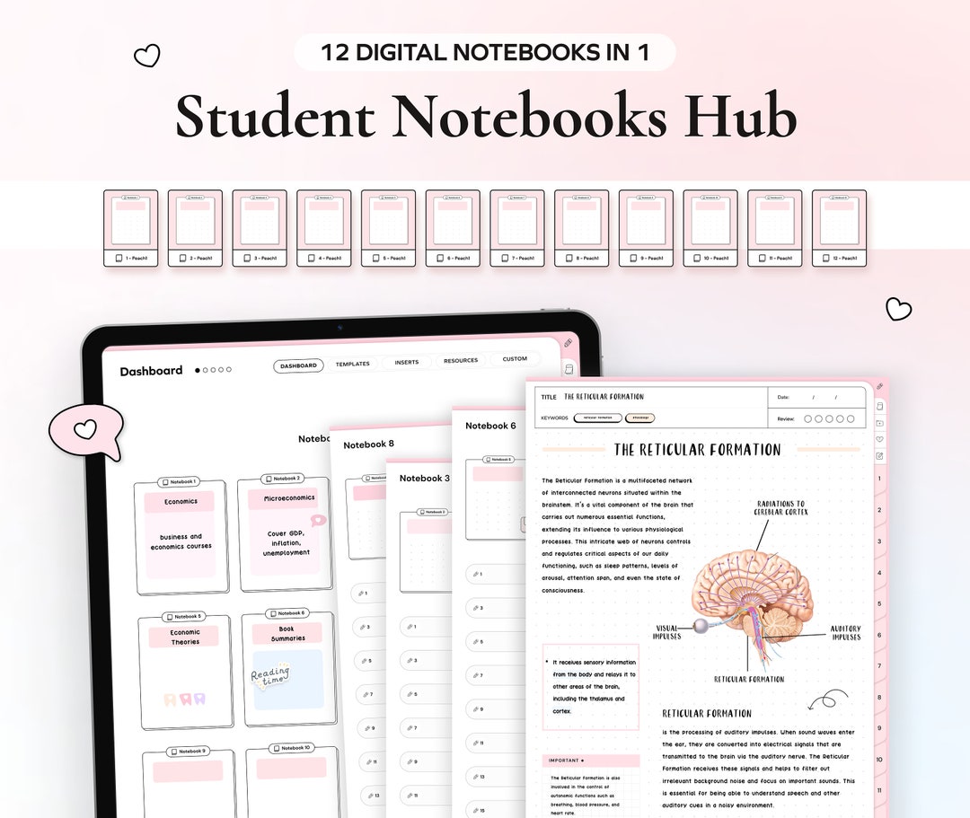 12 Student Digital Notebooks Bundle, Minimalist Note Paper Hyperlinked ...