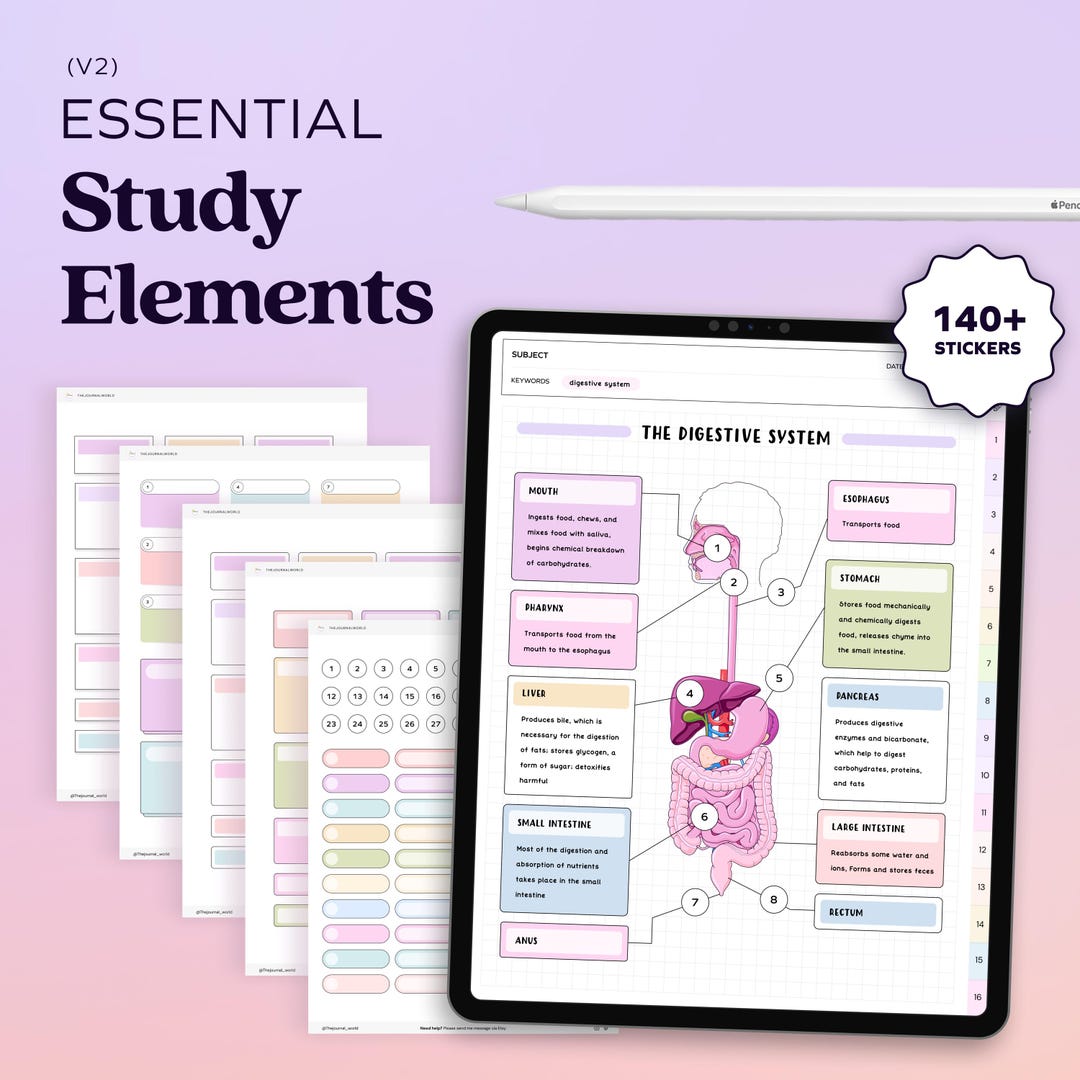 Study Digital Stickers for Student, Notebook Planner Goodnotes Widgets ...