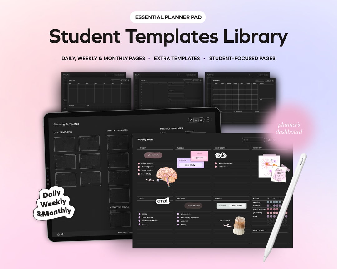 Undated Student Digital Planner Templates for Goodnotes Notability iPad ...