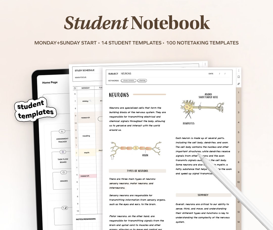 Student Digital Notebook, Minimalist Note Paper Hyperlinked Notetaking ...