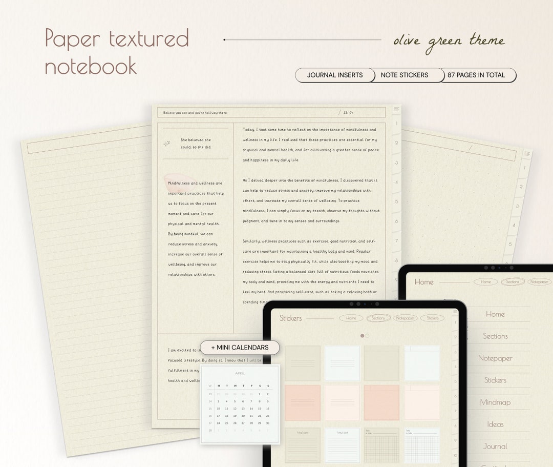 Digital Notebook Paper Texture Template Hyperlinked Tabs Goodnotes ...