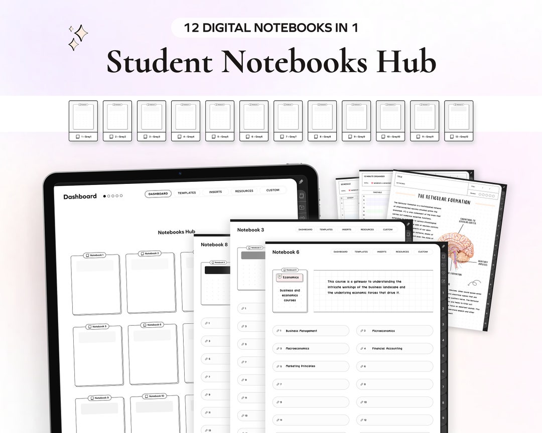 Student Digital 12 Notebooks Bundle Hyperlinked Notetaking Templates ...