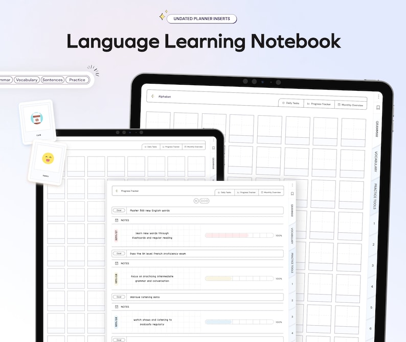 Language Learning Notebook/planner Learn Grammar Vocabulary Digital ...