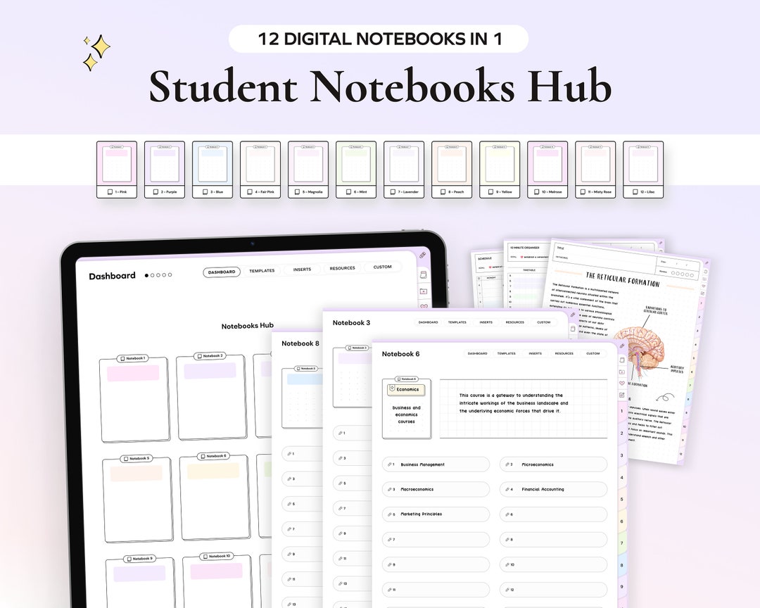 12 Student Digital Notebook Bundle Hyperlinked Planner Notetaking for ...