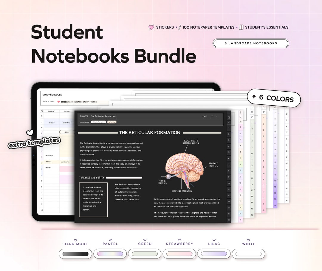 Student Digital Notebook Bundle Hyperlinked Notetaking Templates for ...