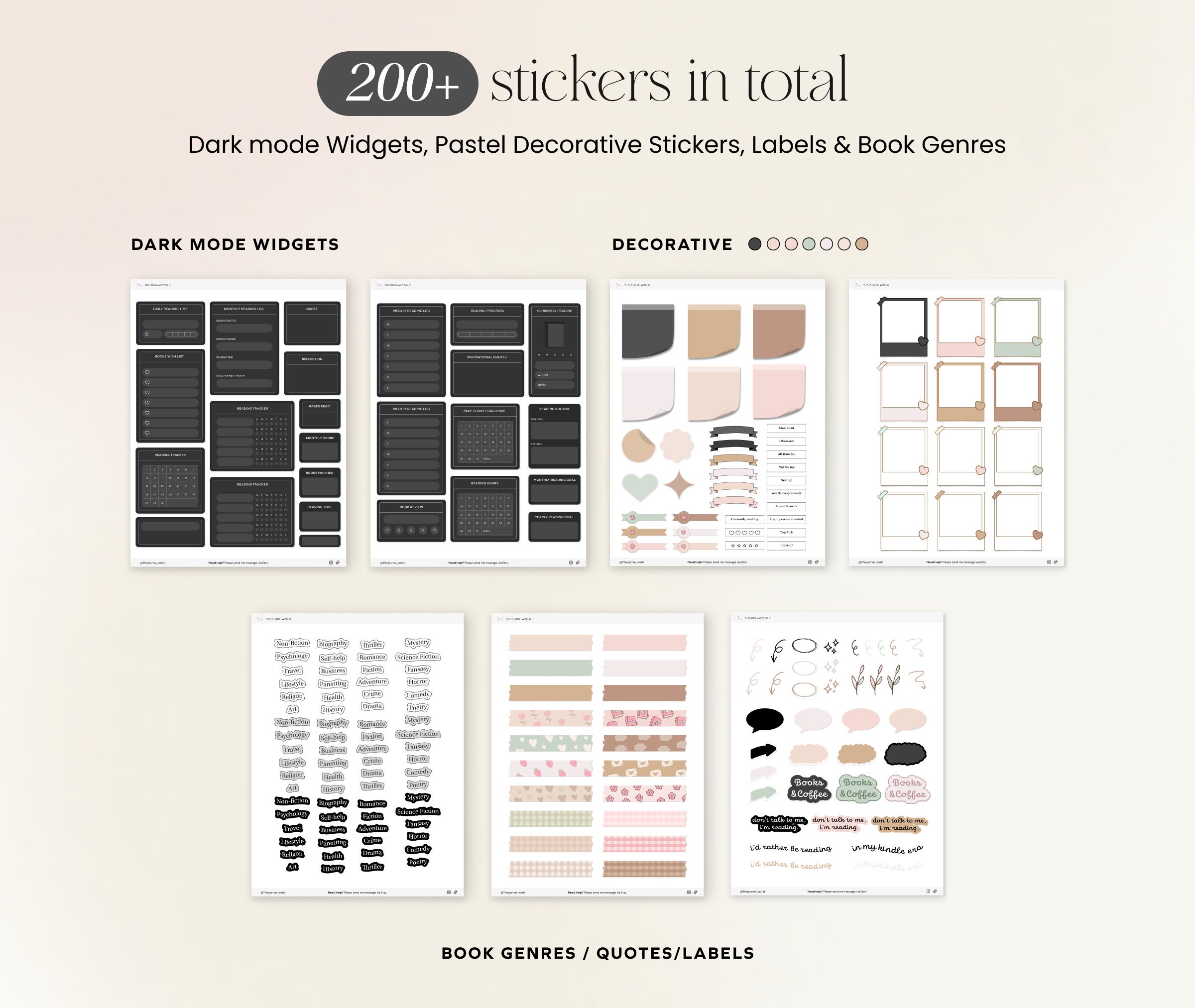 Book Lover Digital Stickers for Reading Journal, Dark Mode Goodnotes ...