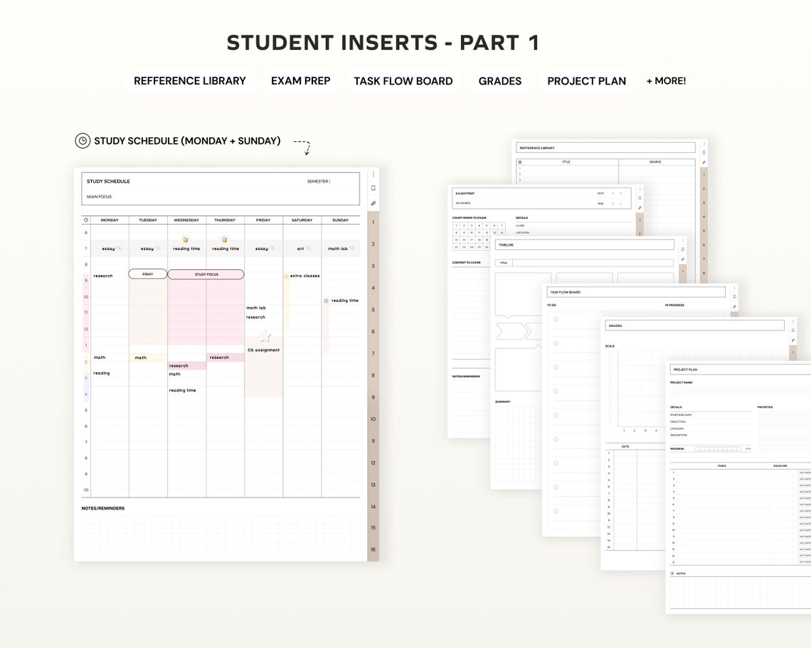 Student Digital Notebook, Minimalist Note Paper Hyperlinked Notetaking ...
