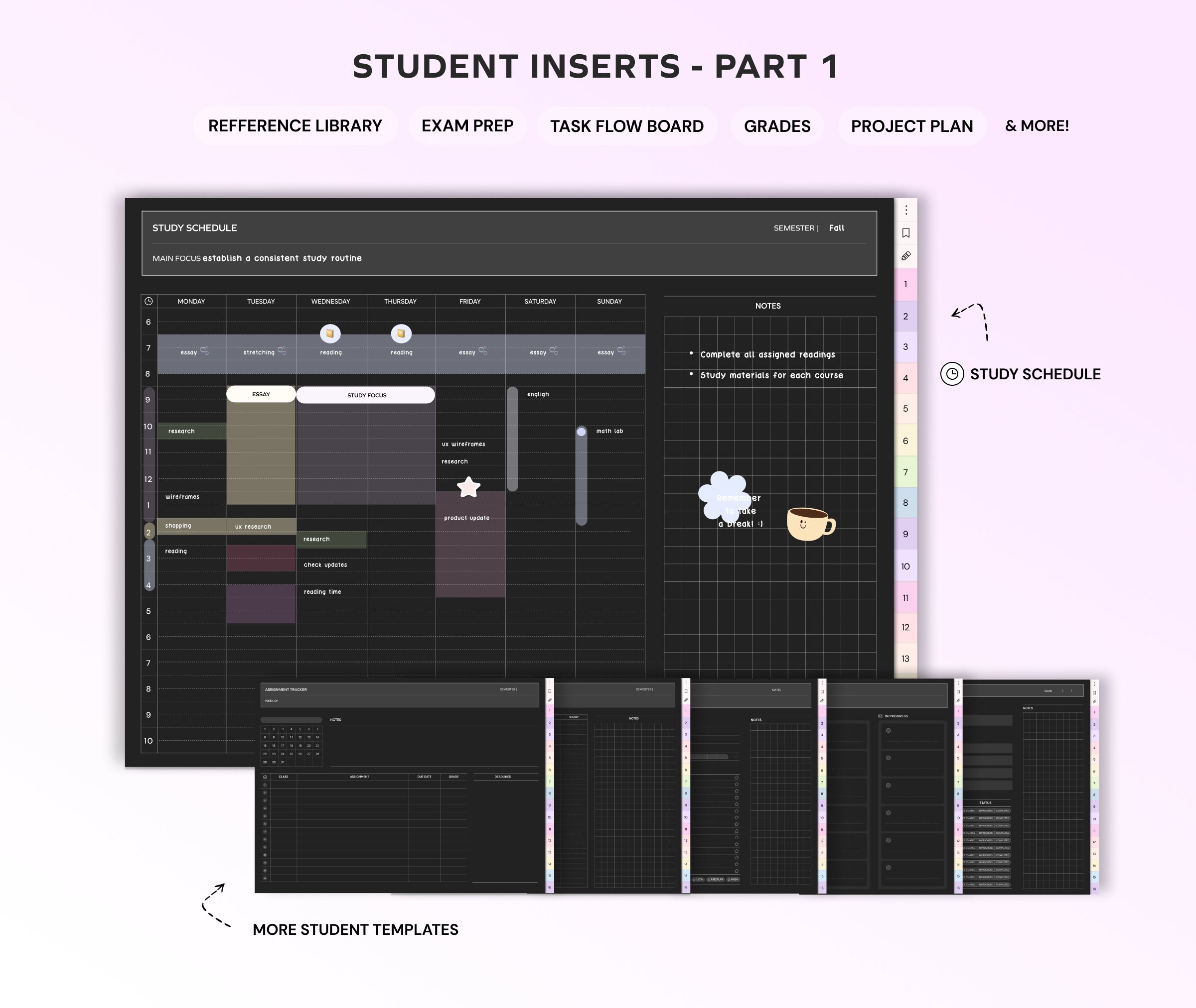 Student Digital Notebook, Dark Mode Note Paper Hyperlinked Notetaking ...