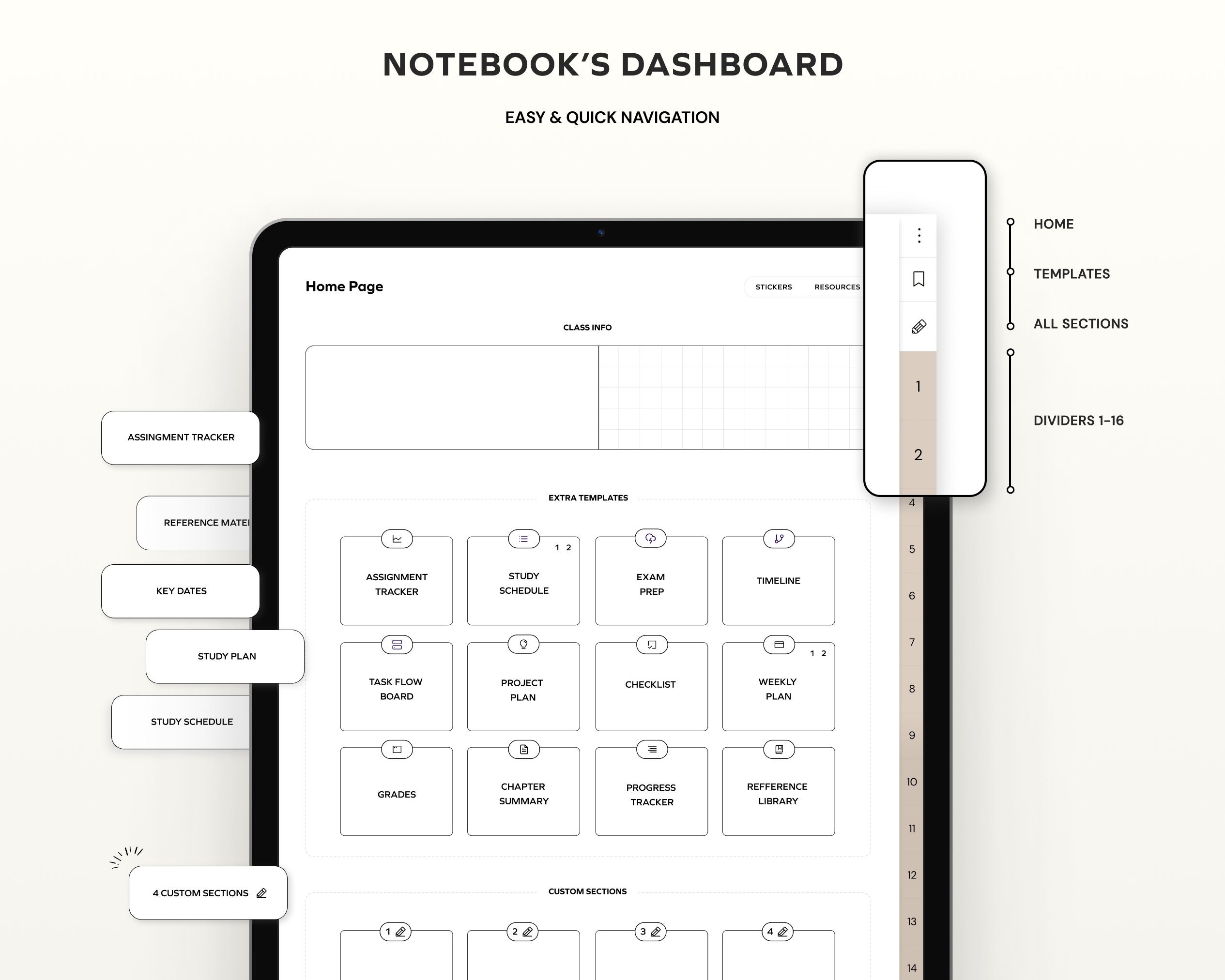 Student Digital Notebook, Minimalist Note Paper Hyperlinked Notetaking ...