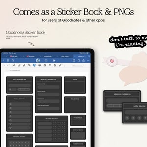 Book Lover Digital Stickers for Reading Journal, Dark Mode Goodnotes ...