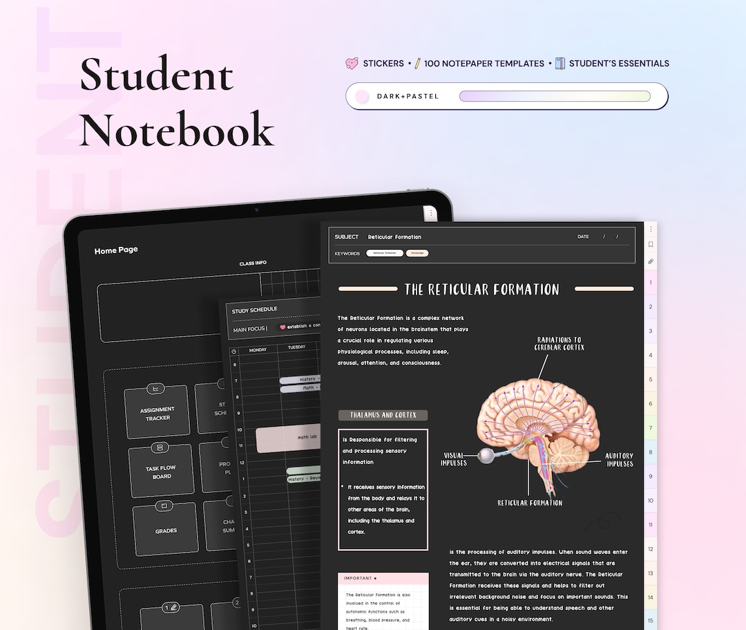 Student Digital Notebook Dark Mode, Hyperlinked Notetaking Templates ...