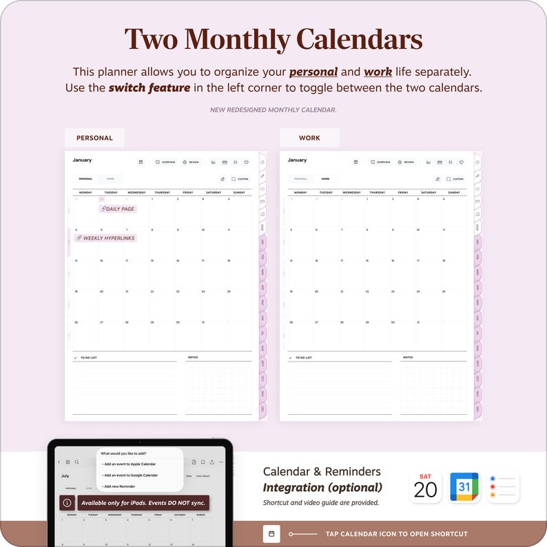 2026-27 Custom Digital Life Work iPad Planner for Goodnotes, Notability ...