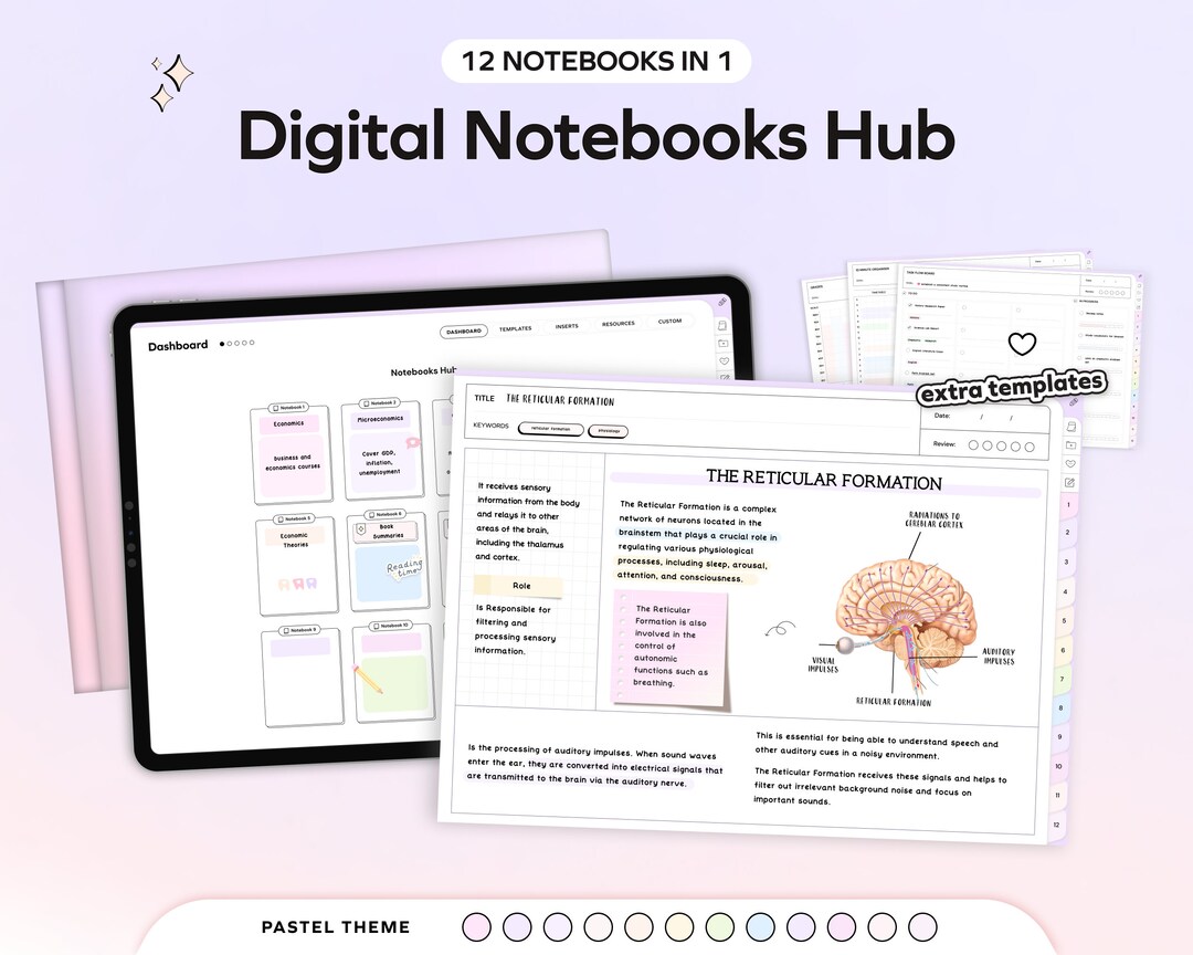 Student Digital 12 Notebooks, Pastel Bundle Hyperlinked Notetaking ...
