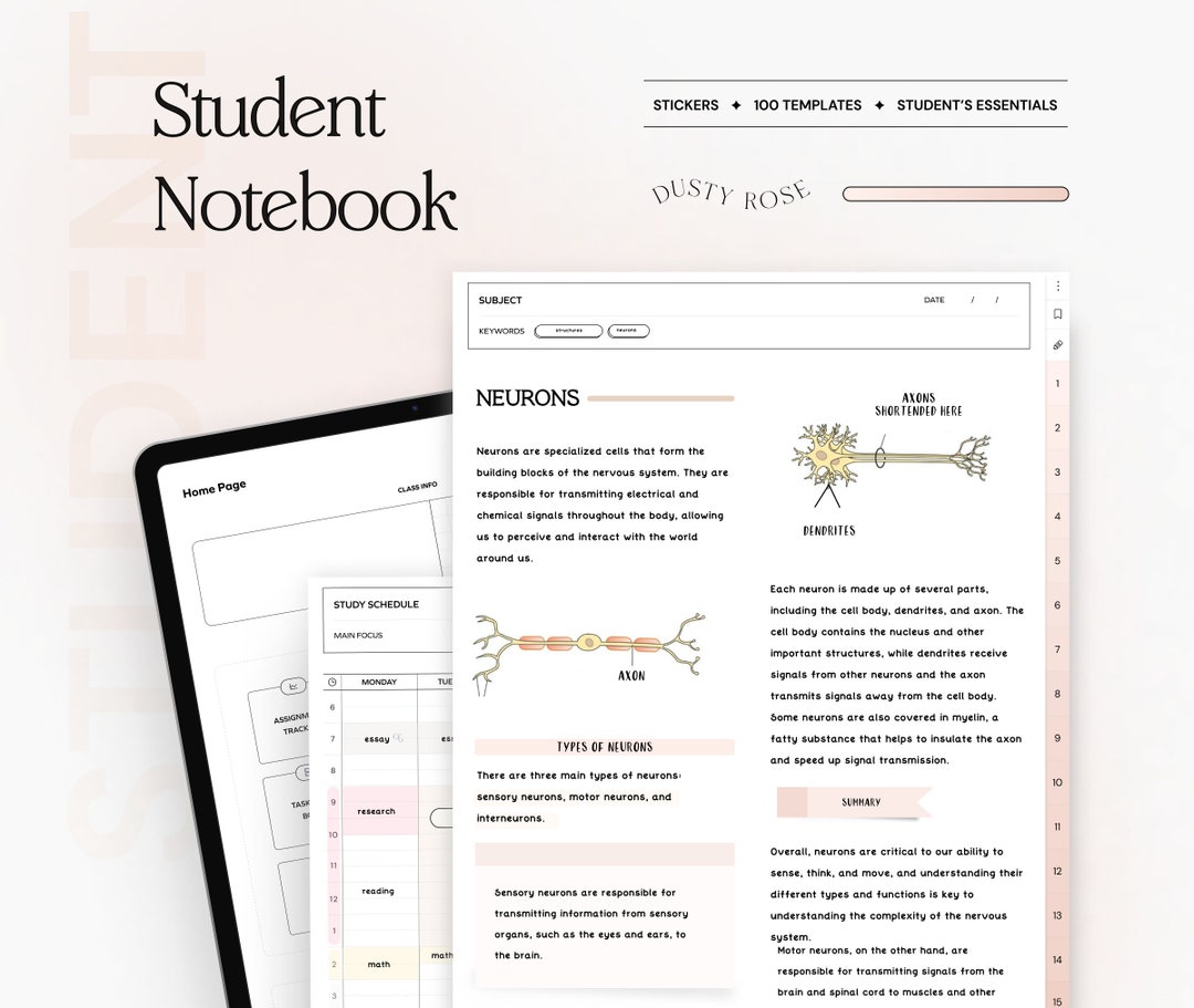 Student Digital Notebook, Minimalist Note Paper Hyperlinked Notetaking ...