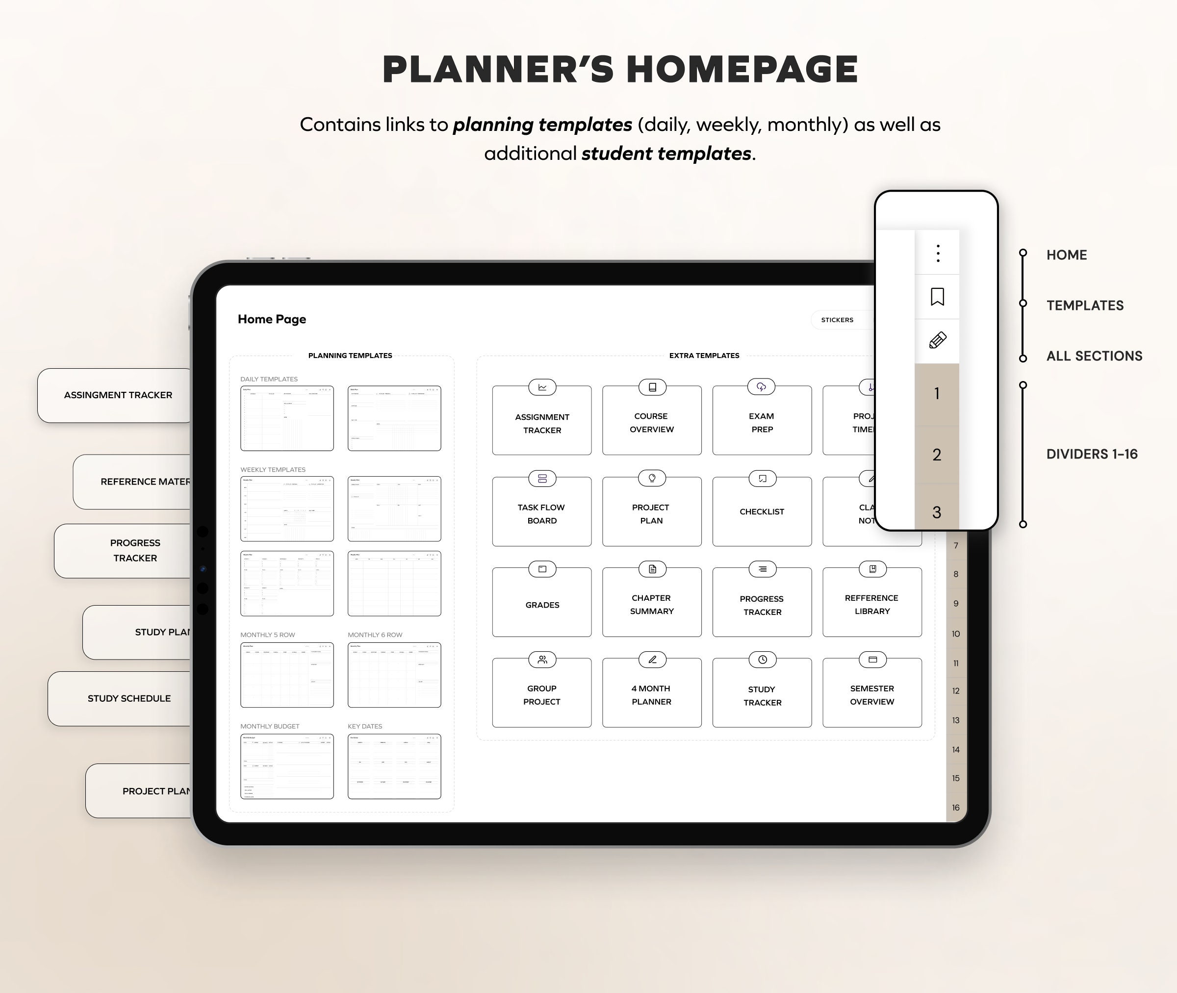 Student Undated Planner and Notebook, Portrait & Landscape Templates ...