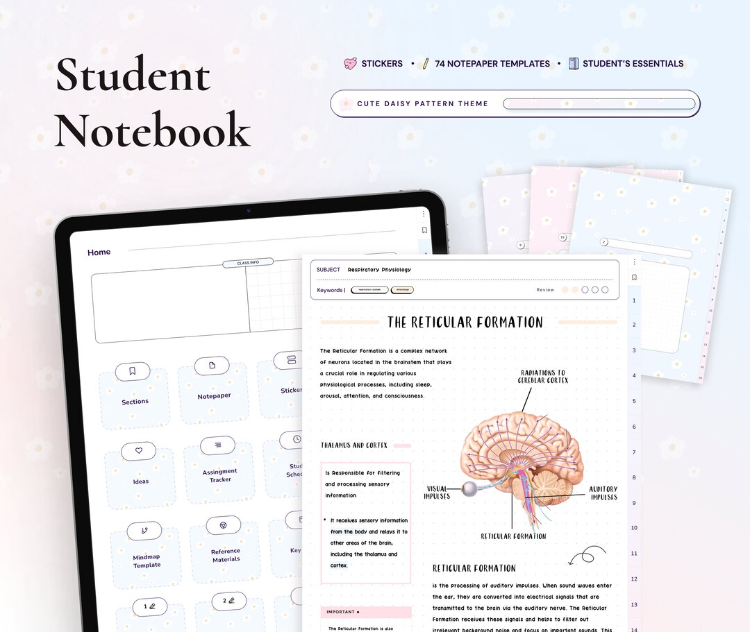 Cute Student Digital Notebook Hyperlinked Notetaking Templates Planner ...