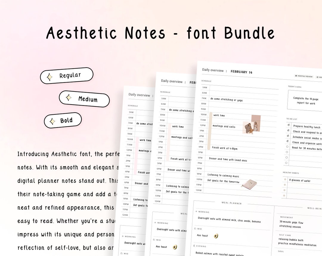 Aesthetic Notes Handwritten Font Bundle Digital Planner Font - Etsy