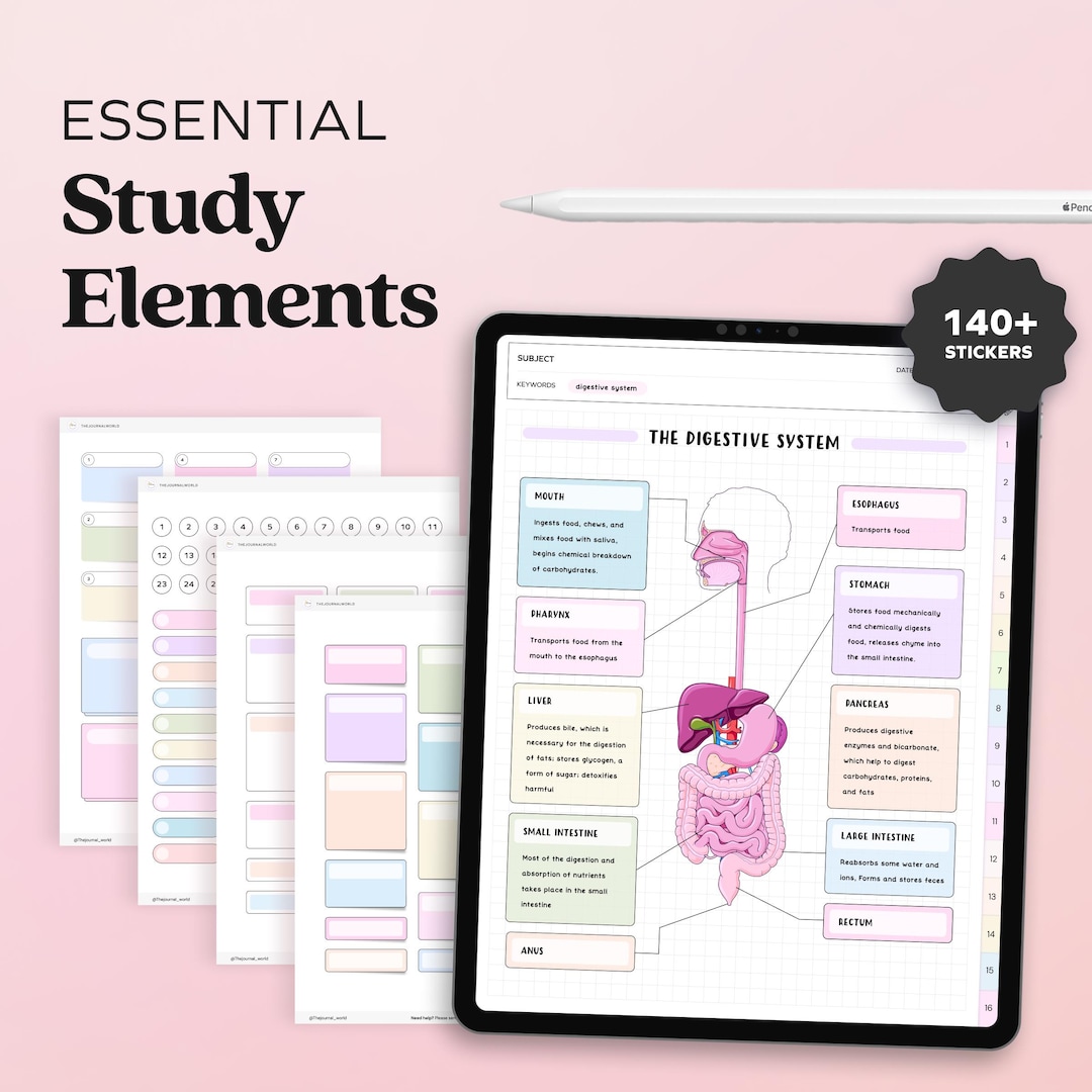 Study Digital Stickers for Student, Notebook Planner Goodnotes Widgets ...